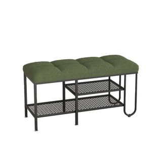 Generic Schuhbank mit Kaschmirkissen Metallrahmen Hochtemperaturfarbe Modernes, Schlichtes Schuhregal für Eingangsbereich Schlafzimmer Wohnzimmer Flur(Black,1