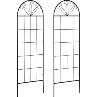 HOMCOM Treillis de jardin lot de 2 support pour plantes grimpantes en m&eacute;tal - 51 x 152 cm noir-Noir