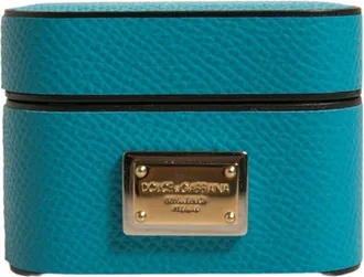 Dolce & Gabbana Unisex Green Leather Metal Logo Plaque Holder Airpods Case Accessory
