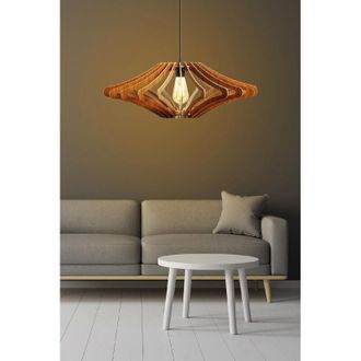OZAIA Lustre Grand Ange en mdf Noyer - &Oslash;59 cm, Hauteur R&eacute;glable jusqu&agrave; 55 cm, Type de Douille E27, pour Salon Spacieux