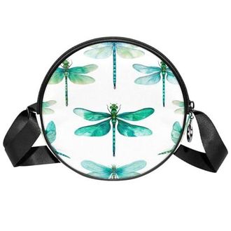 Generic Sac &agrave; bandouli&egrave;re circulaire pour femme, motif libellules mignonnes avec fermeture &eacute;clair, bretelles r&eacute;glables, sac &agrave; main rond d&eacute;contract&eacute; pour femme
