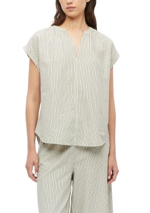 s.Oliver Kurzarmbluse S.OLIVER, Damen, Gr. 36, beige (cream beige stripe), Web, Obermaterial: 100% Baumwolle, gestreift, normal h&uuml;ftbedeckend, V-Ausschnitt, ab