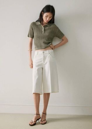 Mango Pull-over maille ajour&eacute;e col polo kaki - Femme - XXS - MANGO