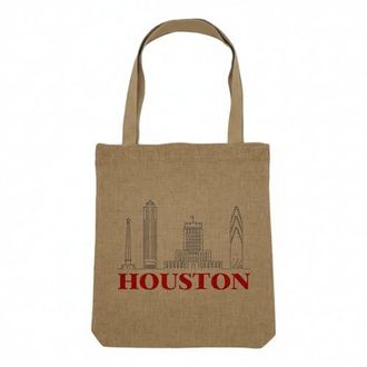 Fabulous Sac Shopping Tote Bag Aspect Lin - Houston Minimalist Etats Unis Voyage Am&eacute;rique - Sac de Courses Toile Epaisse 360g Beige Naturel Cabas Port&eacute; Epaule 