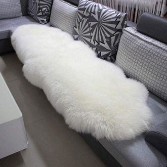 Woltu &Ouml;ko Lammfell Schaffell Teppich (180-210) x60cm Bettvorleger Sofa Matte echtes Naturfell Longhair, Wei&szlig;