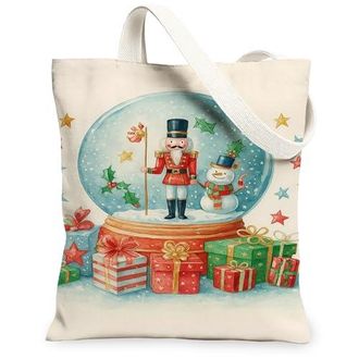 Generic Sacs fourre-tout en toile motif bonhomme de neige de Noël, motif casse-noisette, sacs dépicerie réutilisables, vintage, légers et lavables pour voyage