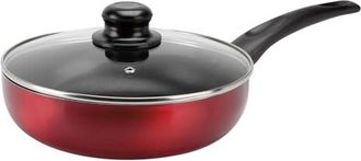 Sitram 712391 Schmorpfanne aus gepresstem Aluminium Cherry, Ø 24 cm, Höhe 6,5 cm, Antihaftbeschichtung, Farbe: Rotmetallic, mit Dampfdeckel aus Glas, für all