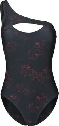 Black Premium by EMP Femme Maillot de Bain Noir avec imprim&eacute; et &eacute;paule asym&eacute;trique XL