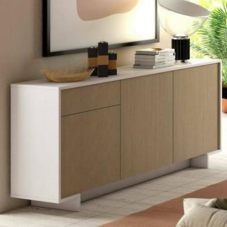 Dmora Sideboard Agrifoglio, Wohnzimmer-Sideboard, Wohnzimmer-Buffet mit 3 T&uuml;ren und 1 Schublade, 100% Made in Italy, 170 x 42 x 78 cm, Wei&szlig; und Eiche