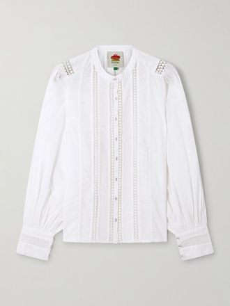 Farm Rio Blouse En Coton À Finitions En Dentelle - Blanc cassé