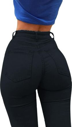 Onsoyours Jeans Damen Vintage L&auml;ssige Slim Denim Strecken Schlank Hochbund Knopfleiste Jeanshose R&ouml;hrenjeans Frauen Hose Boyfriend Jeans Zerrissene Destroyed Je
