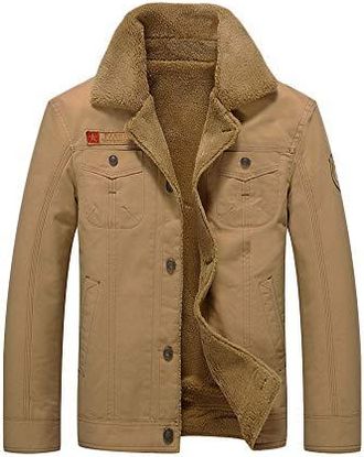 Yonglan Hommes Peluche Doublure Veste De t&eacute;rieur D&eacute;contract&eacute;e Slim Fit Blouson Aviateur Kaki XL
