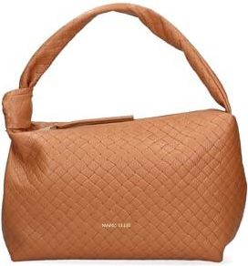 Marc Ellis Marc Ellis New York Sac à bandoulière pour femme en cuir véritable Made in Italy 32 x 10,5 x 21 cm, Caramel et or, Taille unique