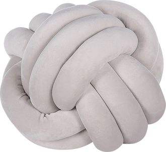 Beliani Modernes Knoten-Ball Dekokissen Samtstoff grau rund 30 x 30 cm Malni