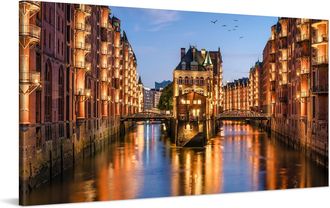 Picanova Premium Leinwanddruck - Leinwandbild Hamburg Speicherstadt Panorama 100x50cm - Kunstdruck Auf 2cm Holz-Keilrahmen Für Schlaf- Und Wohnzimmer - Kollekt