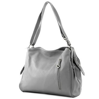 modamoda.de T119 / T220 Damen Leder Schultertasche Umh&auml;ngetasche 2 Gr&ouml;&szlig;en handmade in Italy, Farbe:Telegrau