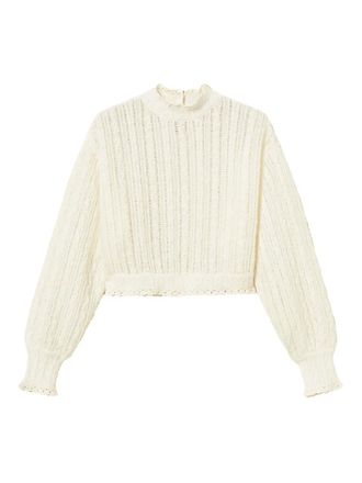 Twin-Set Ger&uuml;schter Pullover mit Zopfmuster - Wei&szlig;