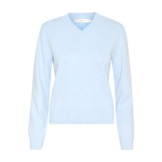 Inwear Pull classique en coton &agrave; col en V - Femme - Pulls - Bleu - Taille: 44 FR