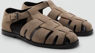 Mango Sandales M&eacute;duse cuir daim beige - Homme - 39 - MANGO MAN