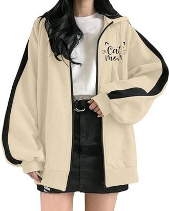 Generic Sweat à capuche confortable pour femme - Sweat à capuche uni à fermeture éclair - Tendance - surdimensionné - Confortable - Grande taille - Vestes mig