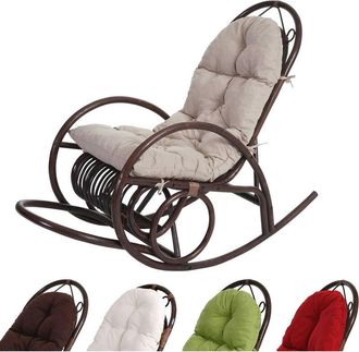Mendler Mendler - Fauteuil &agrave; bascule HWC-C40, fauteuil pivotant, fauteuil en rotin, marron - rembourrage vert