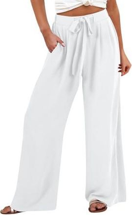 Generic Pantalon en lin pour femme - Taille &eacute;lastique - Pantalon ample d&eacute;contract&eacute; en coton doux - Pantalon de d&eacute;tente l&eacute;ger - Pantalon dext&eacute;rieur quotidien -
