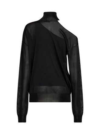 Fendi Womens Top Asymmetric Silk Organza Black Viscose Knitwear Sweater