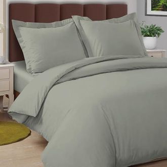 Pizuna Coton Ensemble de Housses de Couette 140x200 cm 1 Personne Argent, 100% Coton Longue durée en Percale Housse de Couette avec Fermeture à Boutons caché