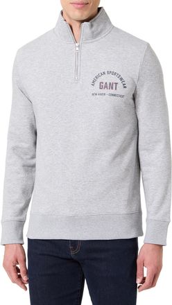GANT Herren Printed Graphic Half Zip Sweatshirt, Grey Melange, M