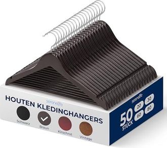 SereneLife Kleiderbügel Holz, 50 Stück- Holzbügel, Bügel, Hangers Clothes mit 360° drehbarer Haken & Einkerbungen im Schulterbereich, rutschfest & Platzsparend, 