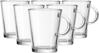 Ritzenhoff & Breker Arco Kaffeegl&auml;ser mit Henkel, 380 ml, 6er Set - Hitzebest&auml;ndige Gl&uuml;hweinbecher/Teegl&auml;ser, Sp&uuml;lmaschinenfest, Transparentes Temperglas, H&ouml;he 11 cm