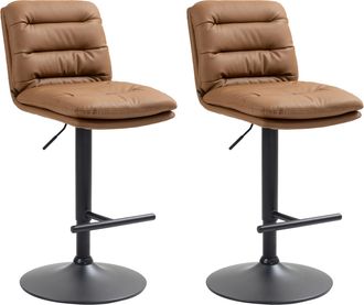 Clp 2er Set Barhocker Damar mit Kunstlederbezug I Barstuhl höhenverstellbar und drehbar I Tresenhocker mit Fußstütze und Rückenlehne, Farbe:Hellbraun, Ges