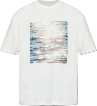 Jil Sander Homme, Tops, Blanc, Taille: S T-shirt avec imprim&eacute;