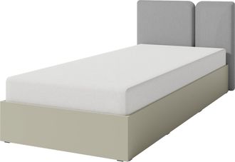 Mirjan24 Jugendbett Lonitz LZ13, Polsterbett 90x200 cm mit Bettkasten, Bett mit & Lattenrost, Kopfteil gepolstert (Eucalyptus/Portland Ash)