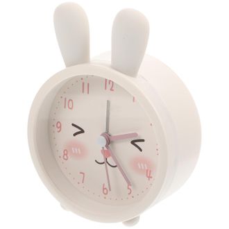 Hemobllo Ger&auml;uschloser Cartoon Wecker mit Nachtlicht Kleine Nachttischuhr aus Kunststoff Wei&szlig;e Hasenohren Tischuhr f&uuml;r Schlafzimmer und B&uuml;ro