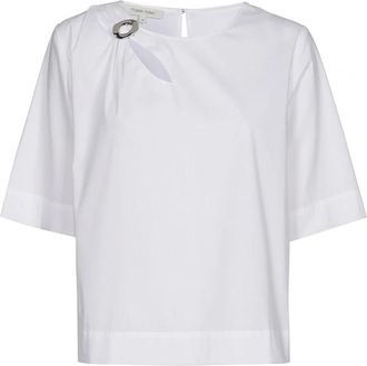 Marie M&eacute;ro Femme, Blouses et Chemises, Blanc, Taille: 44 FR Chemisier blanc avec broche au d&eacute;collet&eacute;