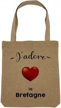 Fabulous Sac Shopping Tote Bag Aspect Lin - Jadore La Bretagne Region de France Rennes - Sac de Courses Toile Epaisse 360g Beige Naturel Cabas Port&eacute; Epaule Sol