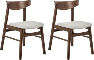Beliani Lot de 2 Chaises de Salle &agrave; Manger R&eacute;tro Sans Accoudoirs Assise Gris en Tissu Structure en Bois Massif Fonc&eacute; Smiley