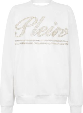 Philipp Plein Femme, Sweatshirts et sweats &agrave; capuche, Blanc, Taille: 42 FR Washed Open Back SweaT-shirt Strass Signature
