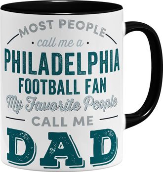 OM3 Philadelphia-Fan Tasse - Keramik Becher - American Football Mug - 11oz 325ml - Beidseitig Bedruckt - Schwarz