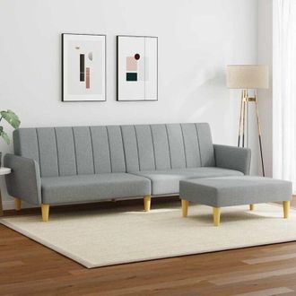 vidaXL Vidaxl - Canap&eacute;-lit &agrave; 2 places avec repose-pied gris clair tissu