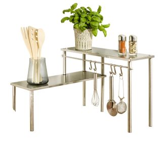 WENKO K&uuml;chen-Eckregal Edelstahl mit 2 Ablagen