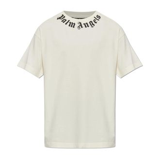 Palm Angels Baumwoll-T-Shirt Mit Logo - - Tops - Herren - Gelb - S
