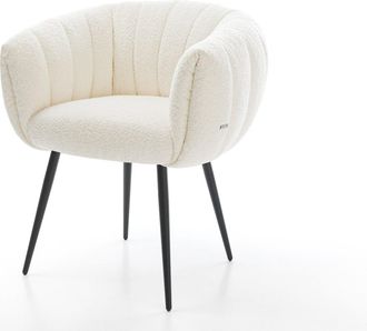 DELIFE Esszimmerstuhl Jada-Flex Boucl&eacute; Wei&szlig; 4-Fu&szlig; konisch Schwarz Taschenfederkern, Esszimmerst&uuml;hle