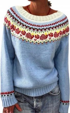 Generic Fair Isle Pull pour femme - Manches longues - Imprimé vintage islandais - Rétro - Doux - Chaud - Décontracté - Élégant - Automne - Hiver - Vacances - 