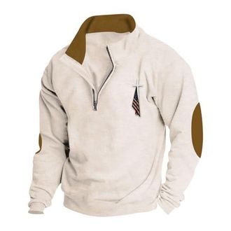 Generic Pull pour homme - Demi-fermeture &eacute;clair - Sans capuche - Manches longues - D&eacute;contract&eacute; - Col montant - T-shirt de sport - Couleur unie - Pull de coude