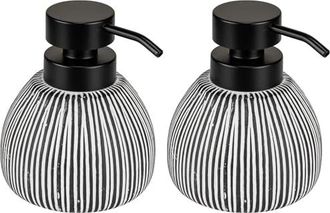 WENKO Seifenspender Mod. Pascoli eleganter freistehender Keramikspender f&uuml;r Badezimmer 0,5 l schwarz-wei&szlig; strukturiert 11 x 13 x 12 cm Keramik Kunststoff (P
