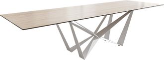 DELIFE Esszimmertisch Edge Keramik LaminamTravertino Bianco Creme-Wei&szlig; 300x100 Spider Metall Wei&szlig;