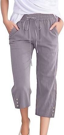 Generic Pantalon en coton et lin pour femme - Jambe large - Pantalon de plage d&eacute;t&eacute; confortable - Pantalon de yoga Palazzo - XIYU26061, gris, 3XL