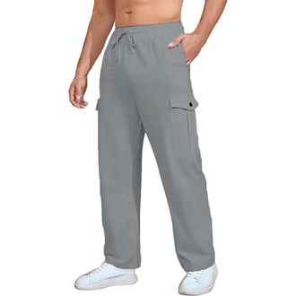 Generic Pantalon cargo pour homme - Coupe droite - Taille &eacute;lastique avec cordon de serrage - Style vintage - Pantalon de sport pour homme - Pantalon de joggin